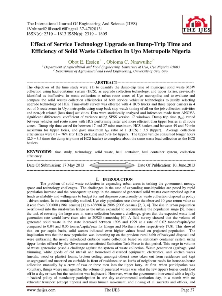 Effect of Service Technology Upgrade On Dump-Trip Time and Efficiency ...