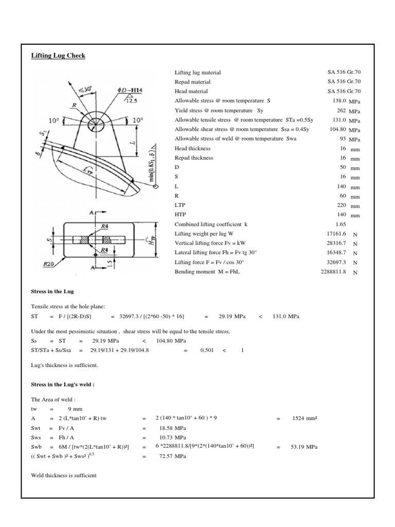 Lifting Lug Cal PDF | PDF | Pascal (Unit) | Stress (Mechanics)