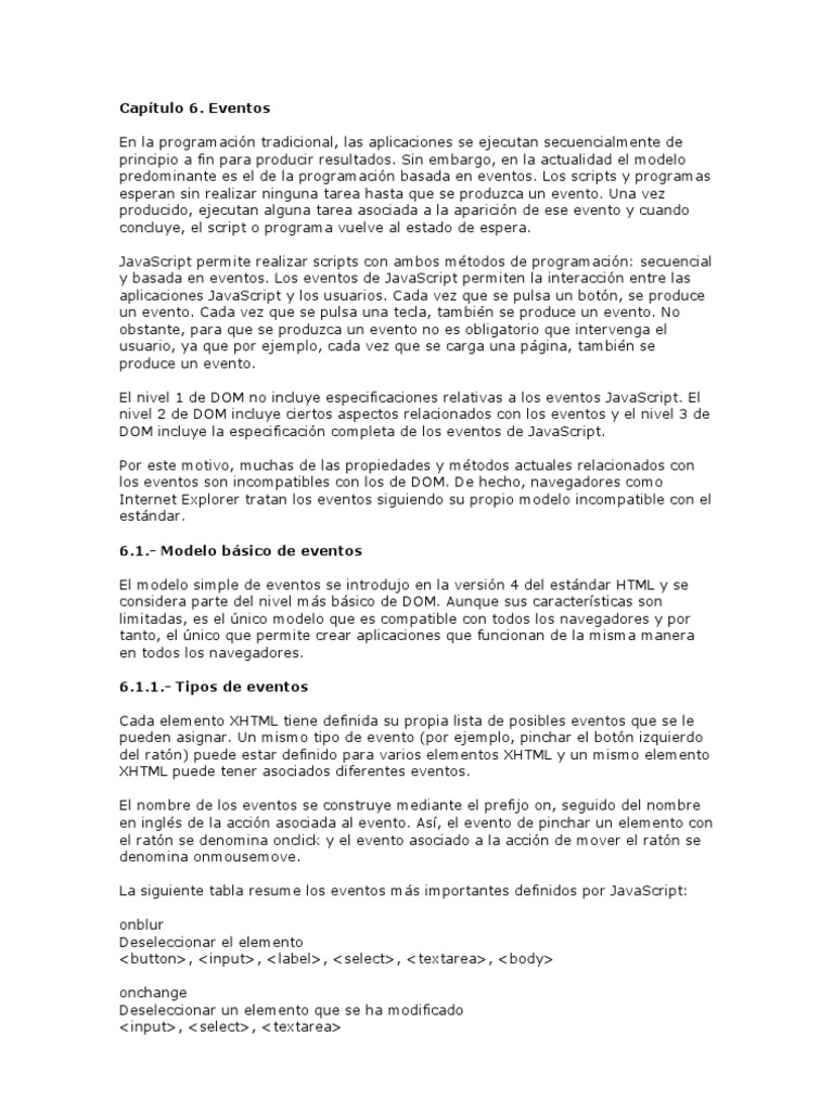 Eventos en JavaScript | PDF | Script Java | HTML