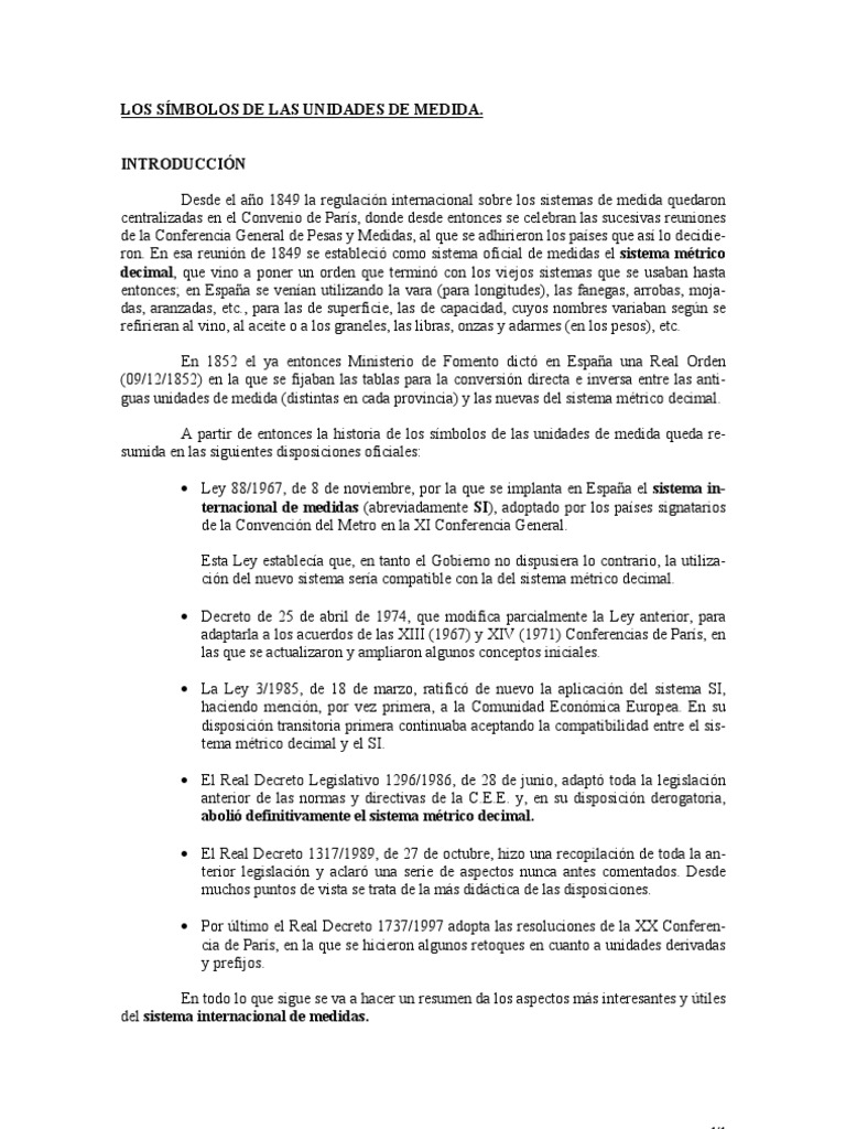 Símbolos y Unidades de Medida SI | PDF