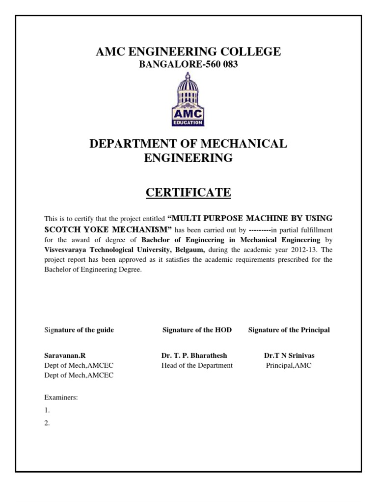 Certificate Format For Vtu BE Mech | PDF