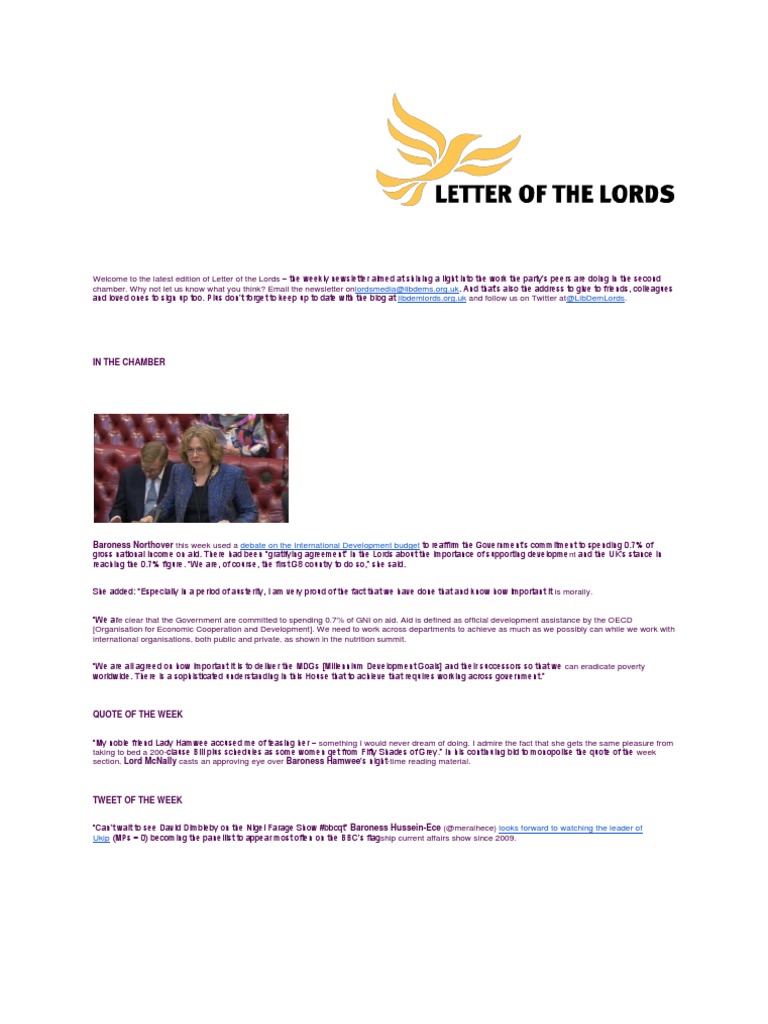 Letter of The Lords - June 14, 2013 | PDF | Millennium Development ...