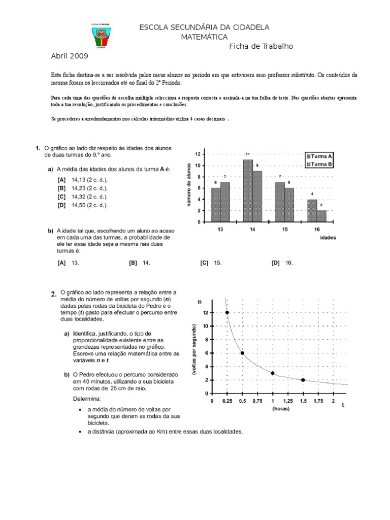 Ficha Matemática - 9º ano | Ensinando e Aprendendo | Matemática