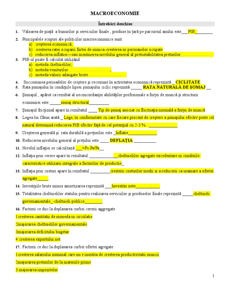Raspunsuri La Intrebarile de La Examen de Stat La Macroeconomie Probleme Rezolvate. (Conspecte ...