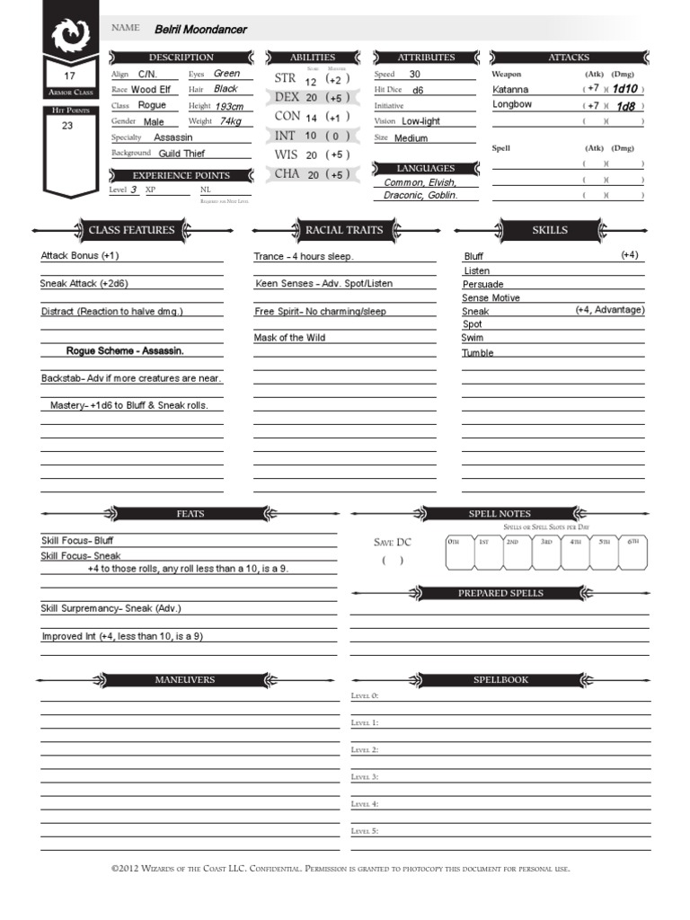 Belril Moondancer: STR Dex Con INT Wis Cha | PDF