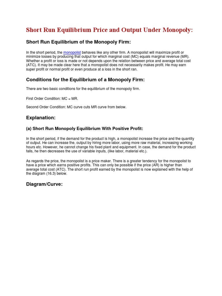 Short Run Equilibrium | PDF | Monopoly | Economic Equilibrium