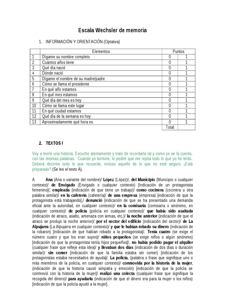 Aplicación Escala Wechsler de Memoria | Descargar gratis PDF | Soporte ...