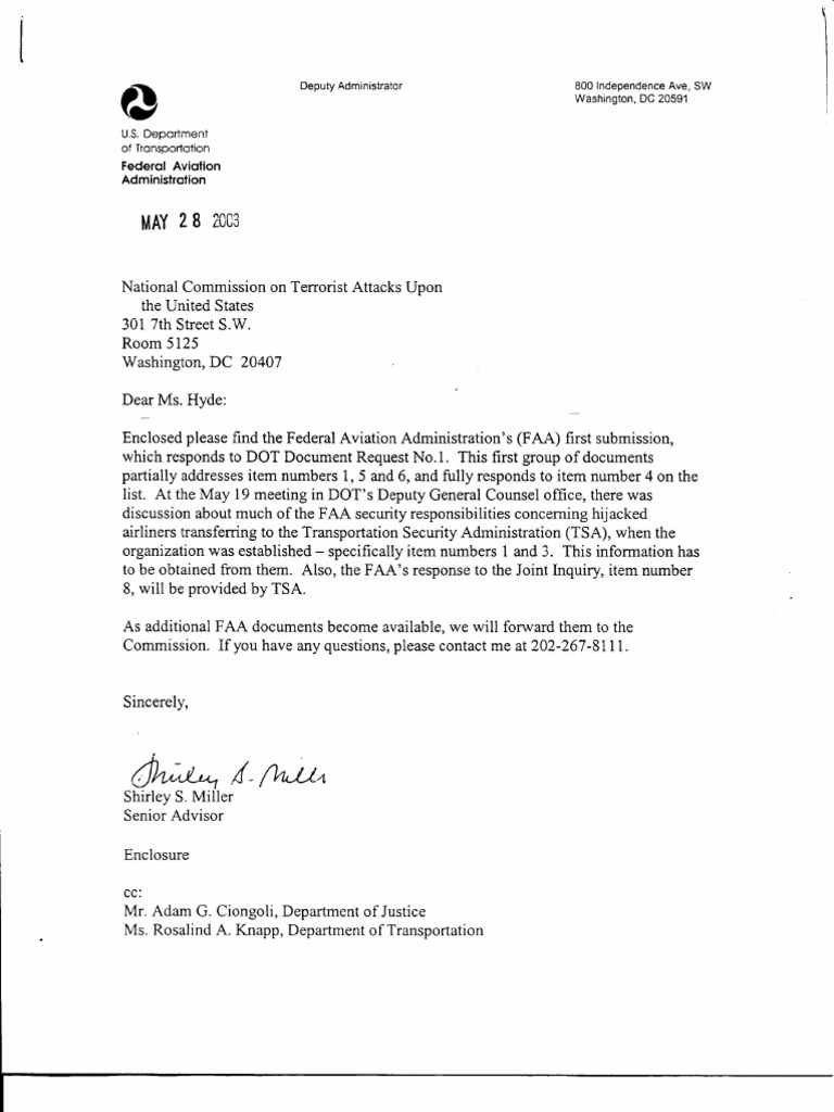 SD B5 Dept of Transportation Fdr- DOT Letter Re FAA Doc Request 1 ...