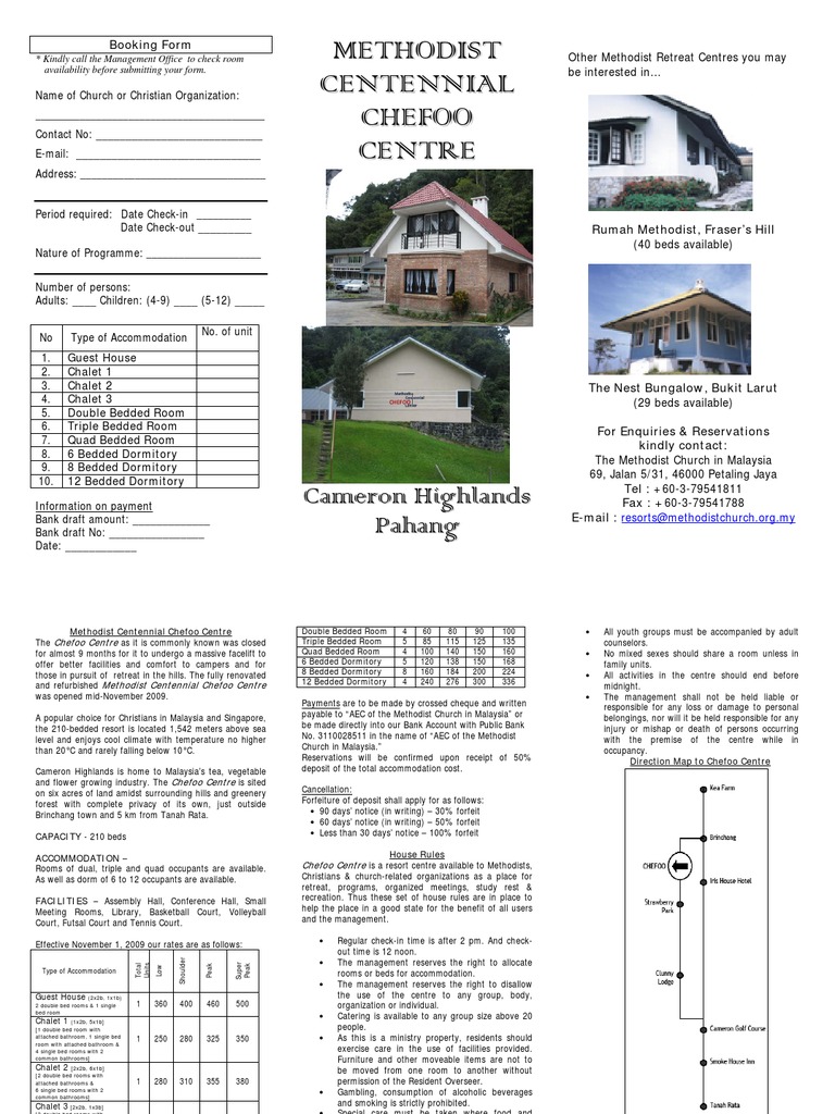 Methodist Chefoo Centre Booking Form | PDF | Dormitory | Business