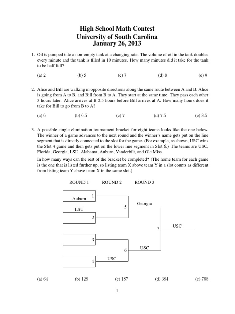 High School Math Contest University of South Carolina 2013 | Download ...