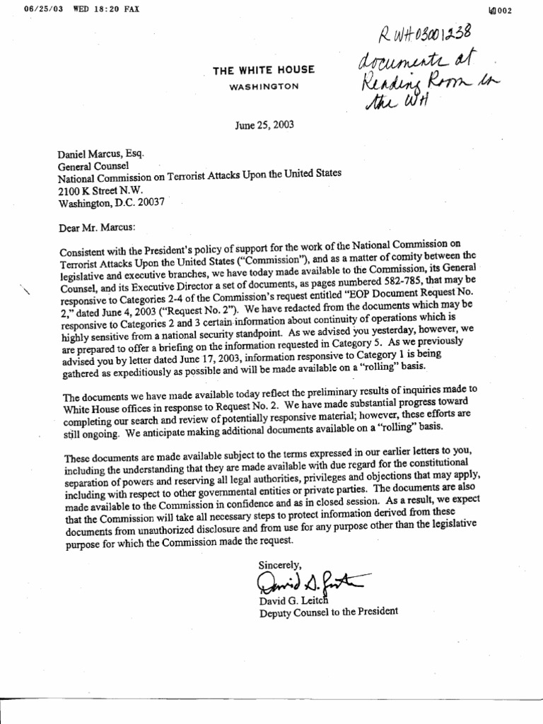 SD B5 White House 2 of 2 FDR - Letters From Leitch Re Document Request ...