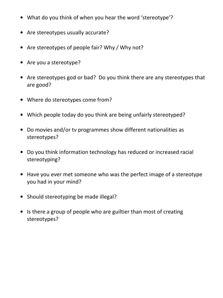 Stereotypes Handout | PDF | Fictional Families | Animated Television Series