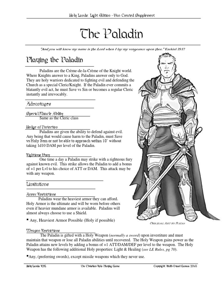 Holy Lands RPG: Paladin Character Class | PDF | Role Playing Games ...