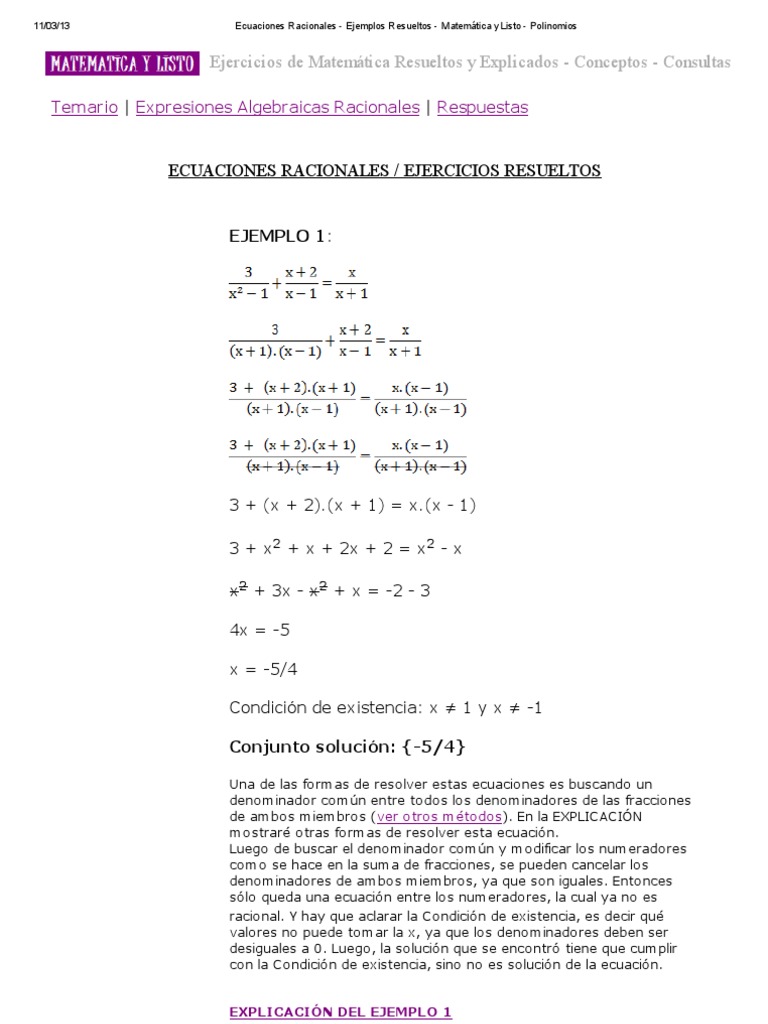 Ecuaciones Racionales - Ejemplos Resueltos - Matemática y Listo ...