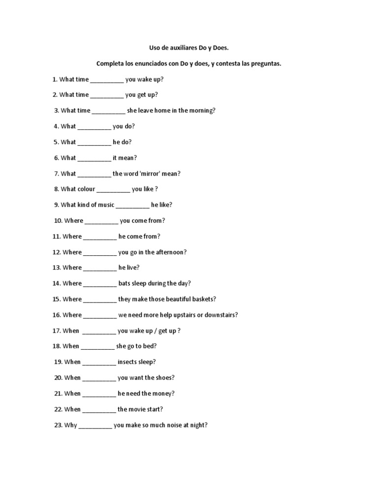 Ejercicios Del Uso de Auxiliares Do y Does | PDF | Nature