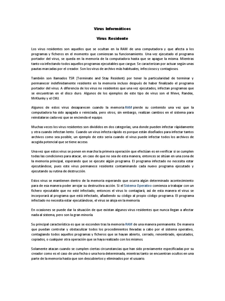 Virus Residentes: Definición y Ejemplos | PDF | Virus de computadora ...