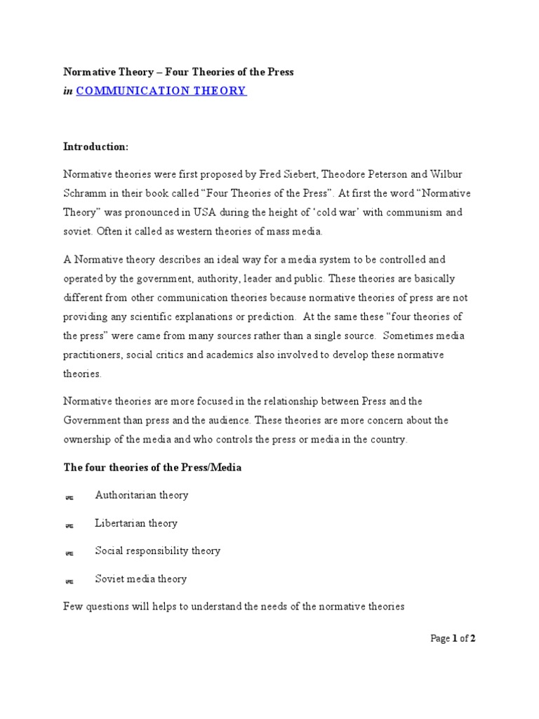 Normative Theory | PDF | Normative | Theory