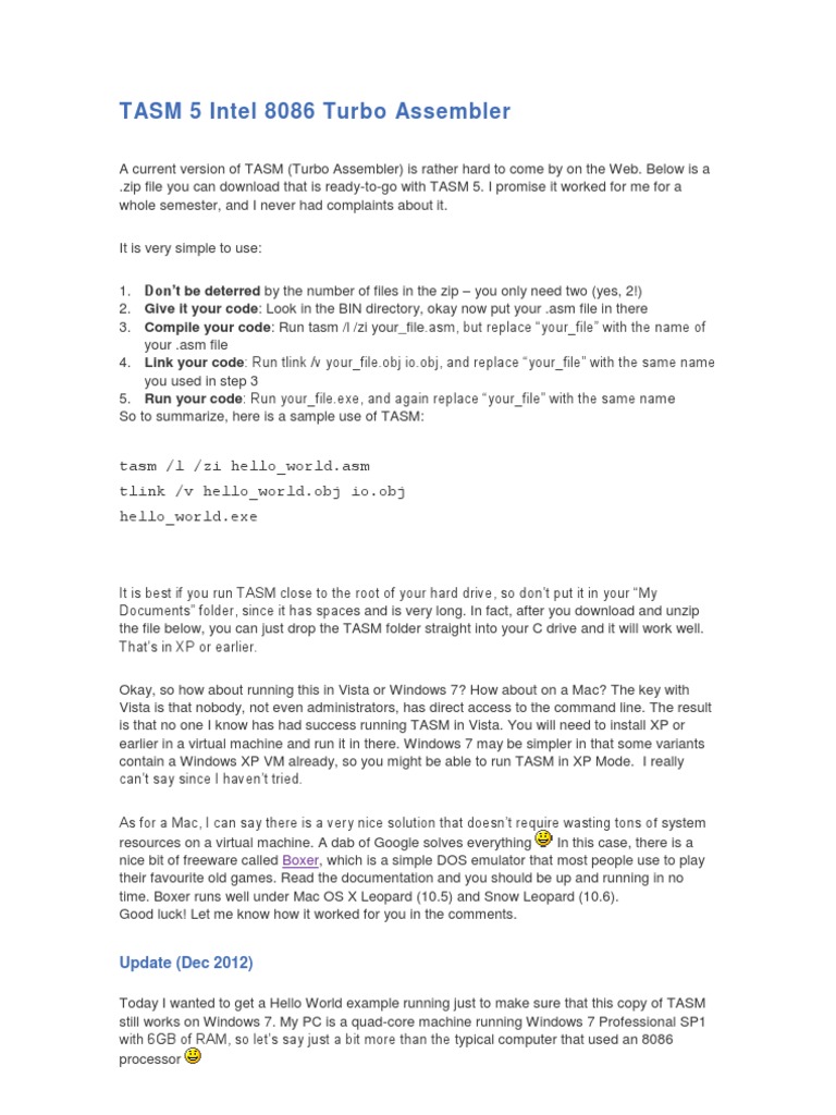 TASM 5 Intel 8086 Turbo Assembler | PDF | Windows 7 | Mac Os X Snow Leopard