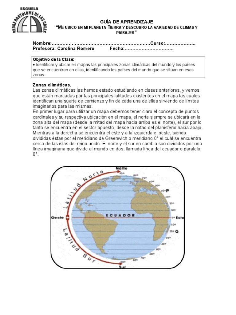 GUÍA DE APRENDIZAJE Zonas Climaticas | PDF | Clima | Mapa