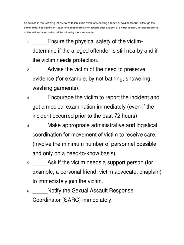 Commanders Sexual Assault Victim Assistance Checklist Victimology