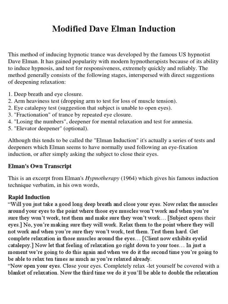 Inductia Elman | PDF | Hypnosis | Relaxation (Psychology)