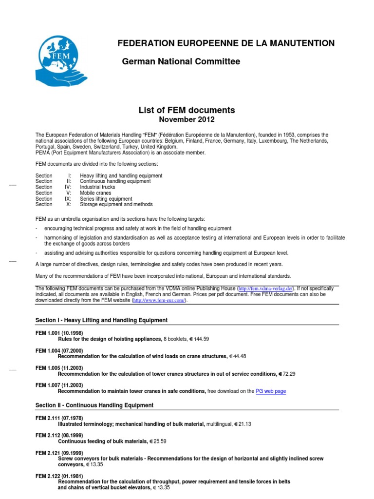 List of FEM Documents 2012 PDF | PDF | Crane (Machine) | Elevator