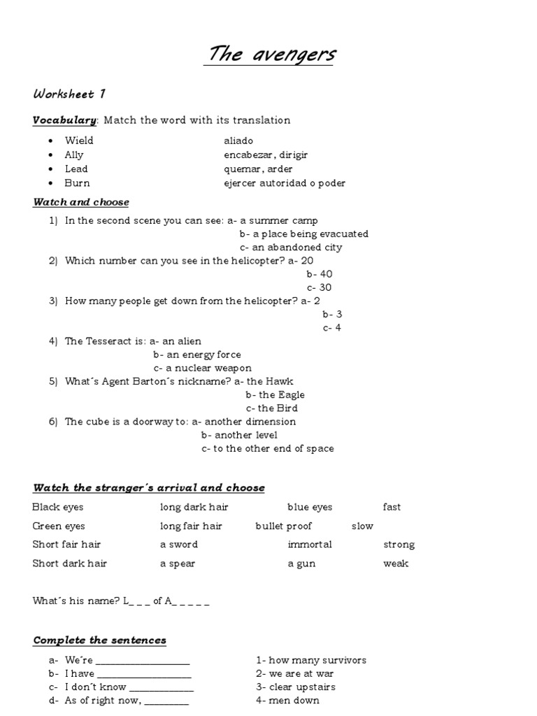 The Avengers: Worksheet 1 | PDF | History | Young Adult