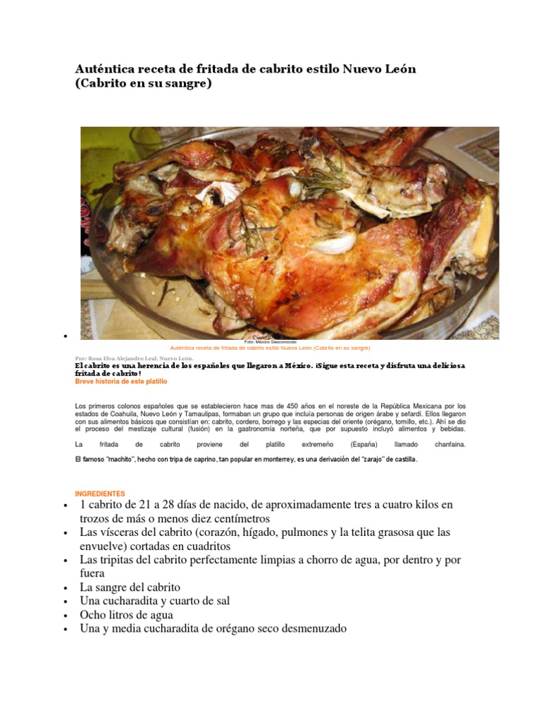 Auténtica Receta de Fritada de Cabrito Estilo Nuevo León | PDF ...
