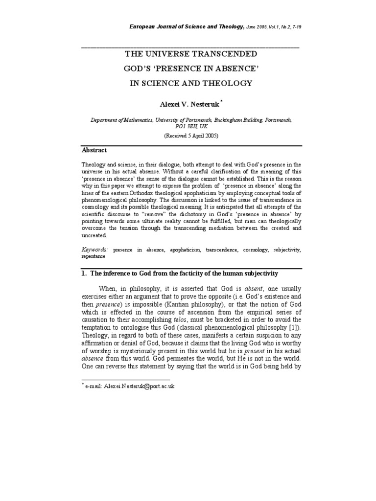 Alexei v. Nesteruk - The Universe Transcended. God's 'Presence in ...