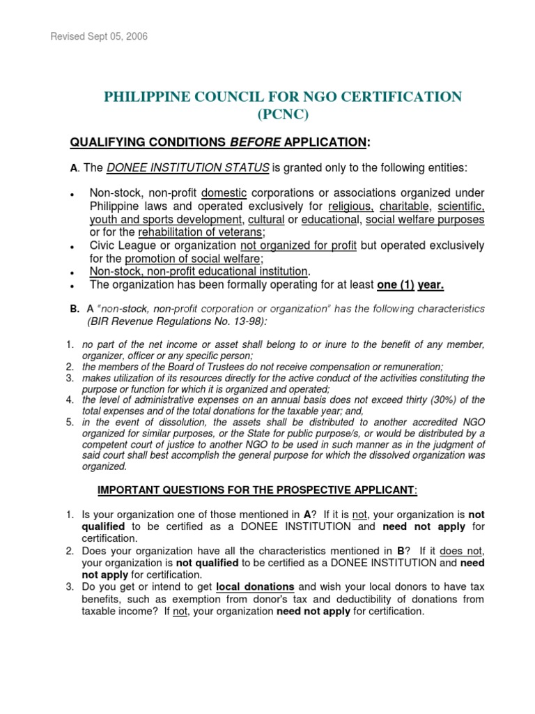 Qualifying Conditions Before Application | PDF | Nonprofit Organization ...