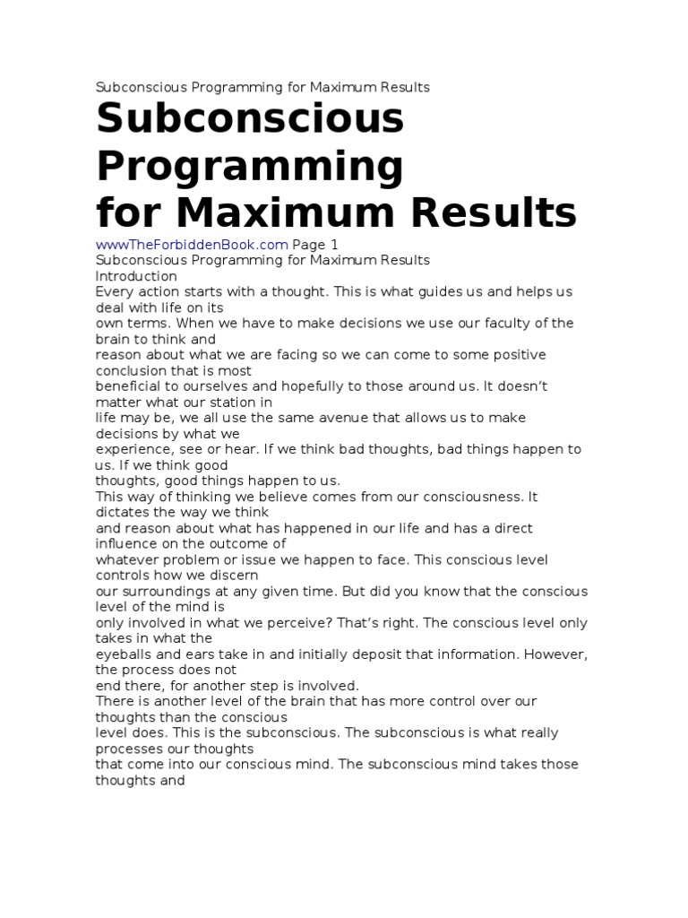 Subconscious Programming For Maximum Results | PDF | Thought | Unconscious Mind