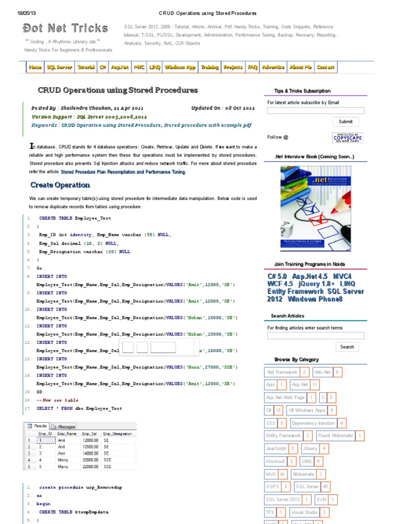 CRUD Operations Using Stored Procedures | PDF | Model–View–Controller | Language Integrated Query