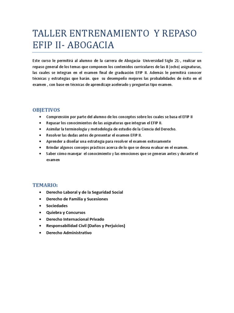 Taller Entrenamiento y Repaso Efip II | PDF | Negocios