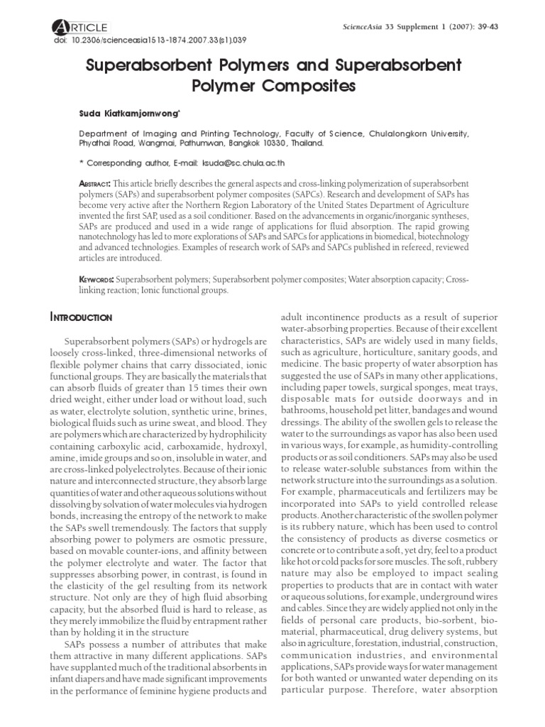 Superabsorbent Polymers and Superabsorbent Polymer Composites | PDF ...