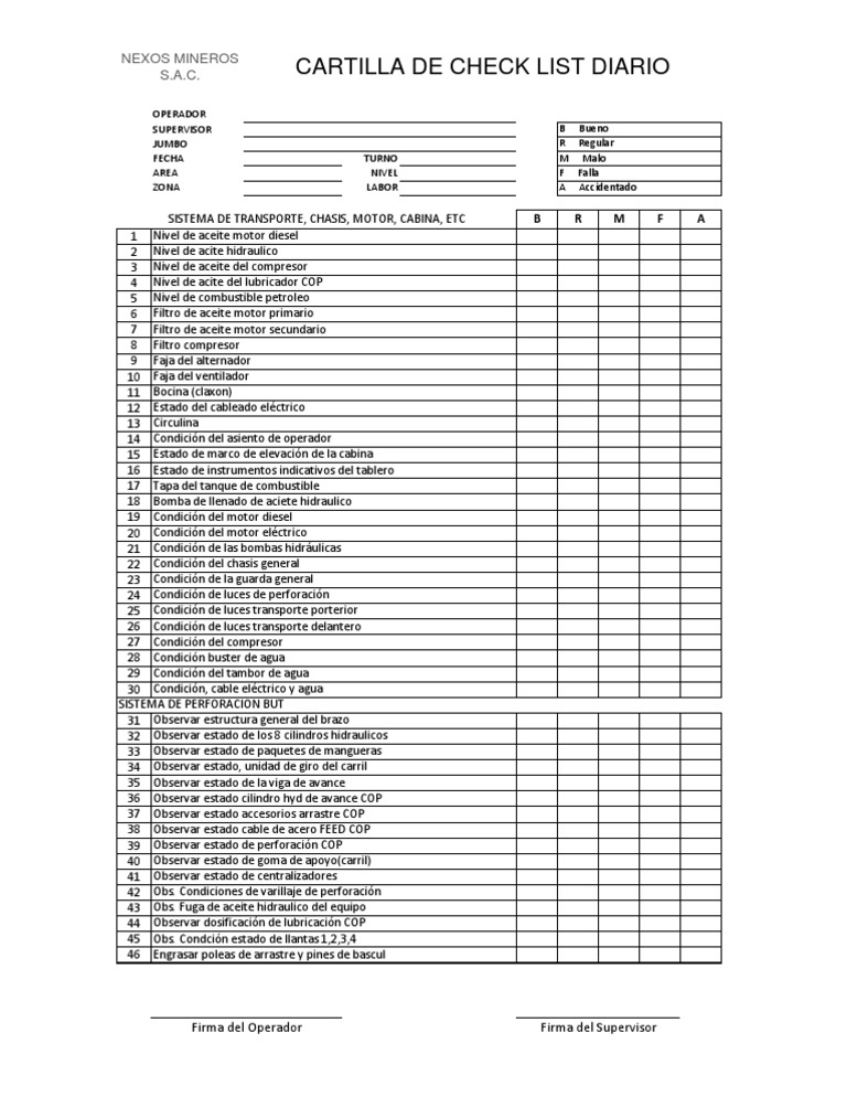 Formato de Check List Ptl