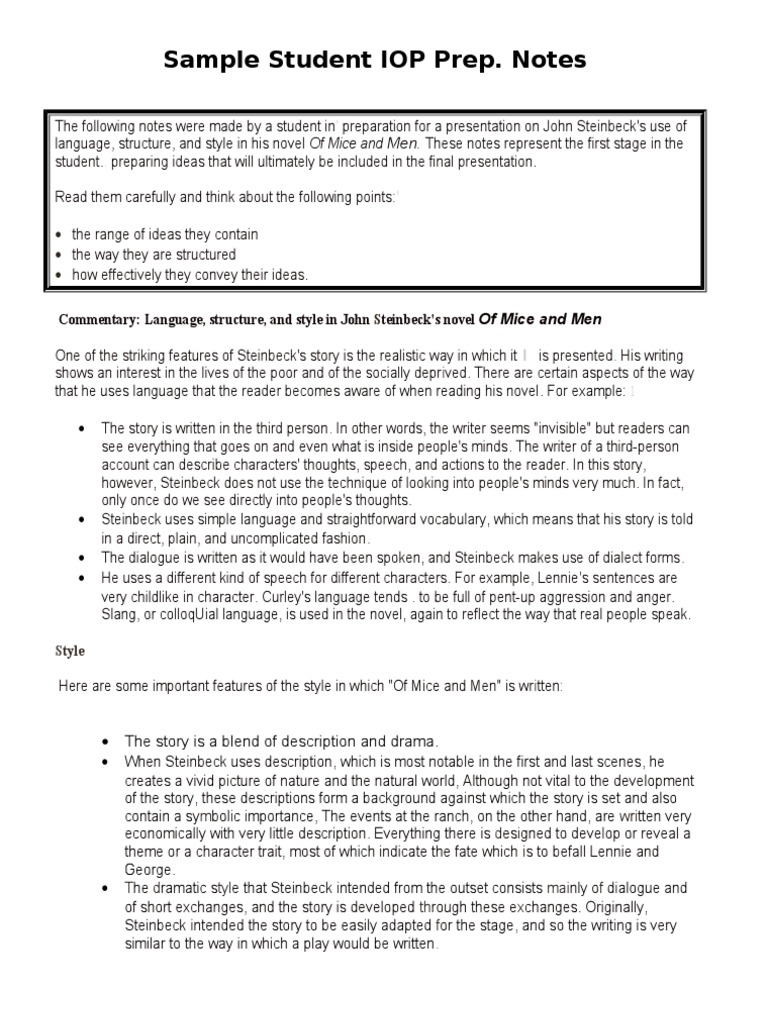 Sample Student IOP Prep. Notes | PDF | John Steinbeck | Narration