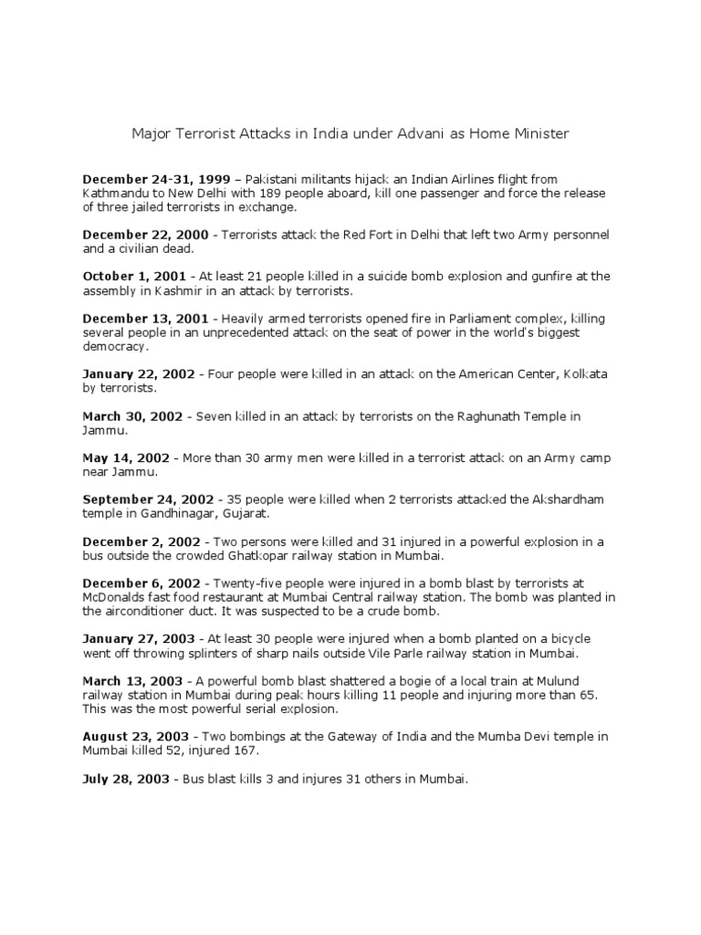 Attack List | PDF | Conflicts | Human Rights Abuses