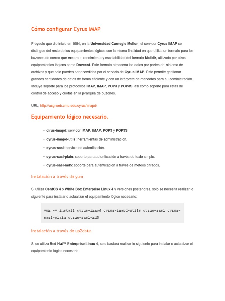 CentOS 6.3 - Configurar Cyrus IMAP | PDF | Autenticación | Correo electrónico