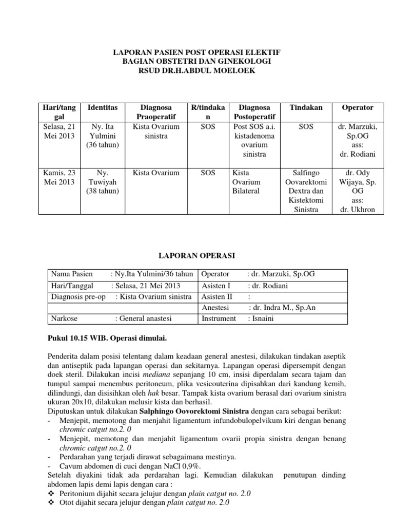 Laporan Pasien Post Operasi Elektif | PDF