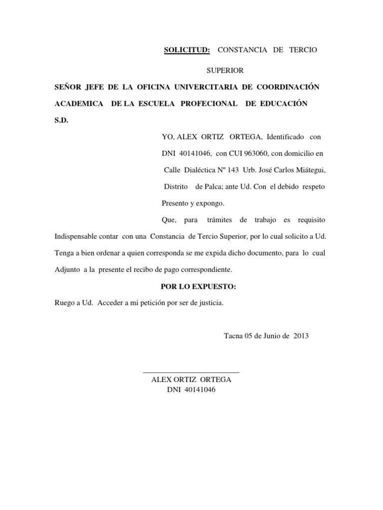 Solicitud Tercio Superior | PDF