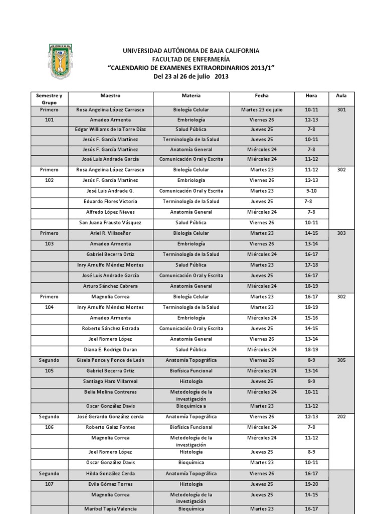 Calendario de Examenes Extra Ordinarios | PDF | Enfermería | Ciencias ... Calendario de Examenes Extra Ordinarios | PDF | Enfermería | Ciencias ...