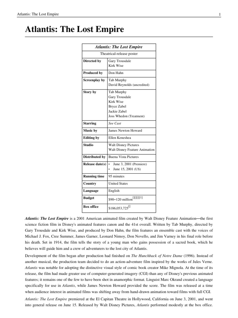 Atlantis The Lost Empire PDF | PDF