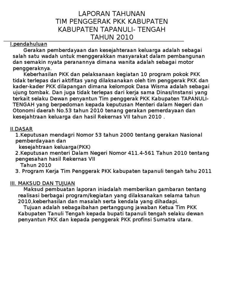 Laporan PKK Tapanuli Tengah 2010 | PDF
