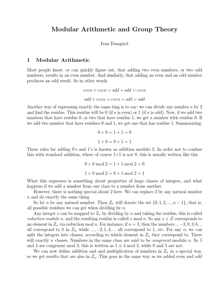 Modular Arithmetic and Group Theory | PDF | Multiplication | Number Theory