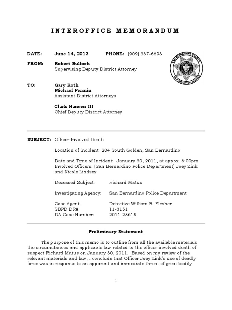 Officer-Involved Shooting Report On San Bernardino Police Officer | PDF ...