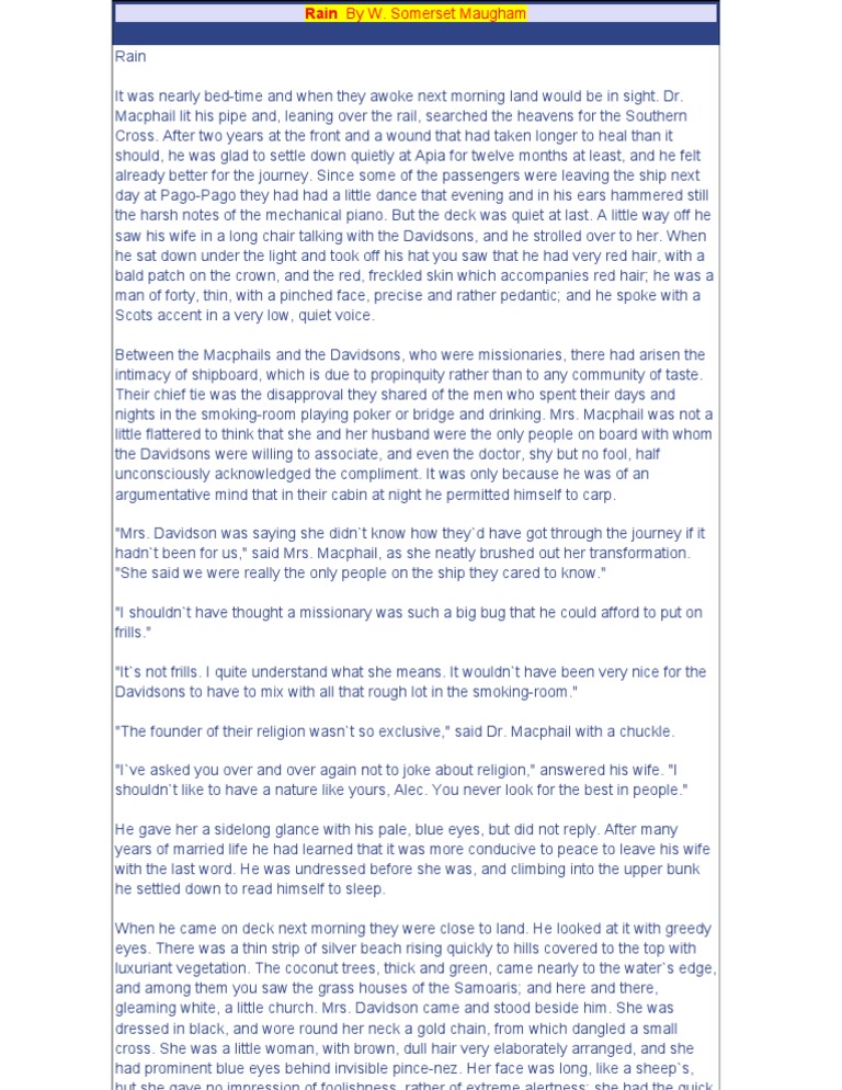 W Somerset Maugham Rain | PDF