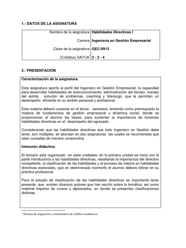 Temario Habilidades Directivas I | PDF | Evaluación | Aprendizaje