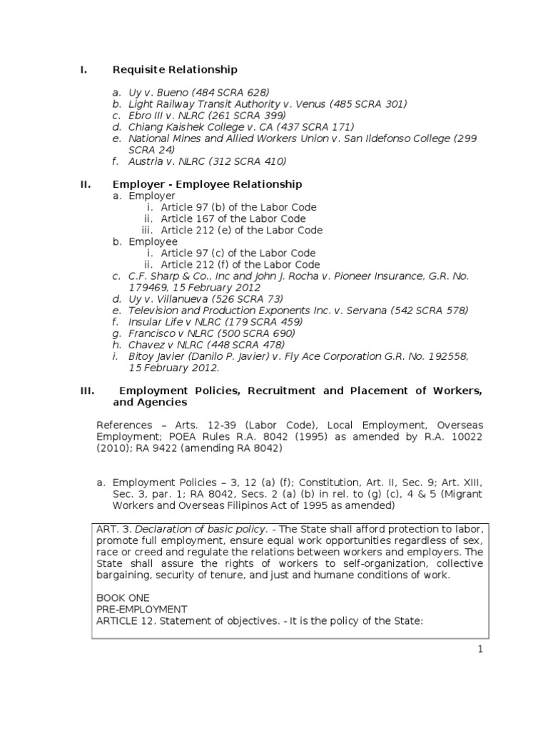 15 June 2013 Labor 1 Compilation (Prof. Filemon Ray Javier Syllabus ...