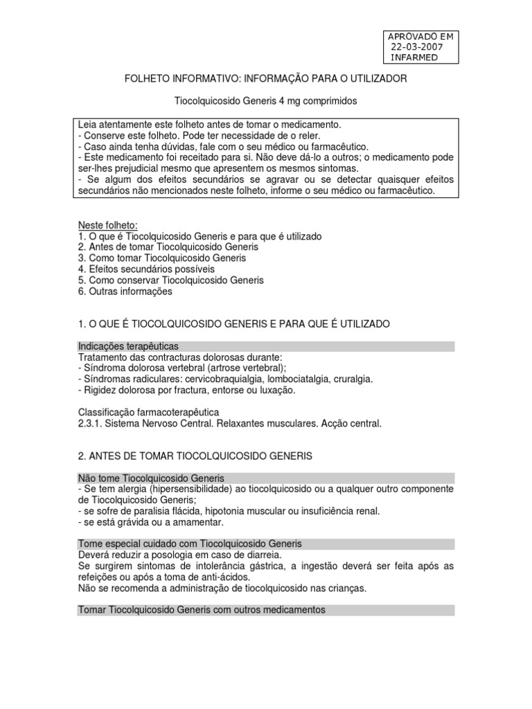 Tiocolquicosido Generis 4 mg comprimidos folheto informativo | PDF ...