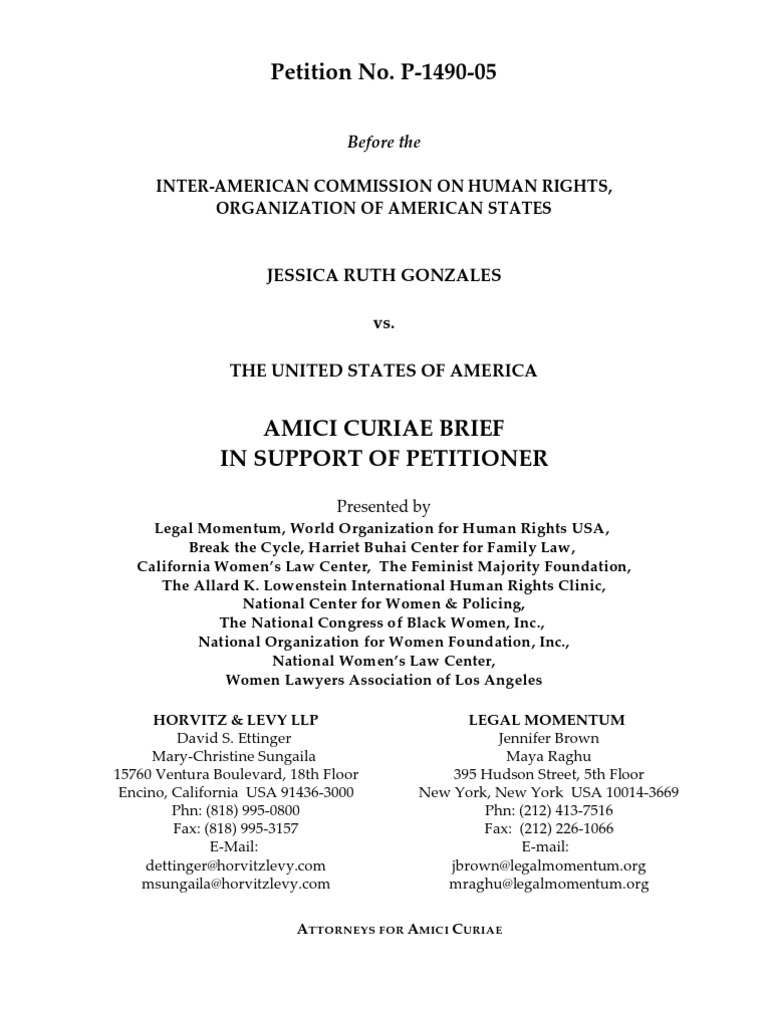 Jessica Lenahan (Gonzales) v. U.S.A., Case No. 12.626, Inter-Am. C.H.R ...